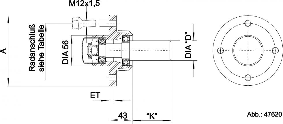 Moignon d'essieu pour plus de 25km/h- 100x4 mm / 130 mm, 275 kg - Knott ...